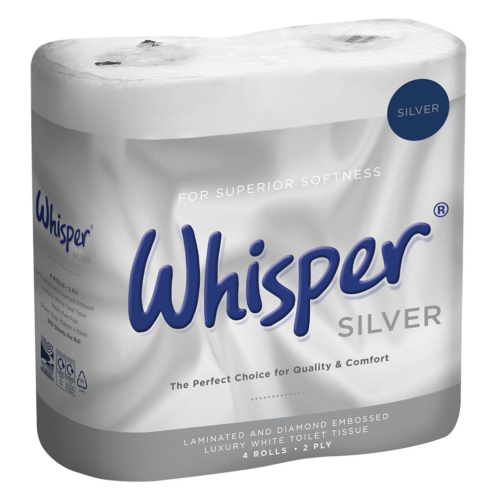 Whisper Silver Luxury 2ply Toilet Rolls | Brosch Direct